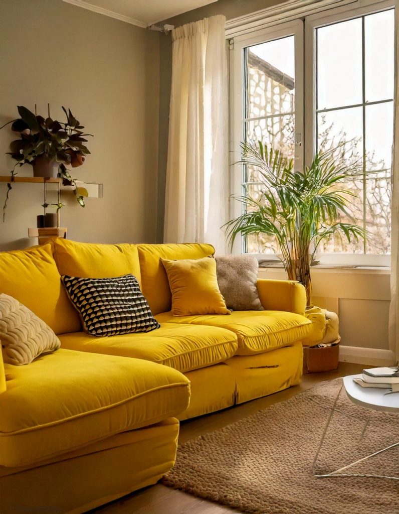 8 Modern & Aesthetic Yellow Couch Living Room Ideas - The Newlywed