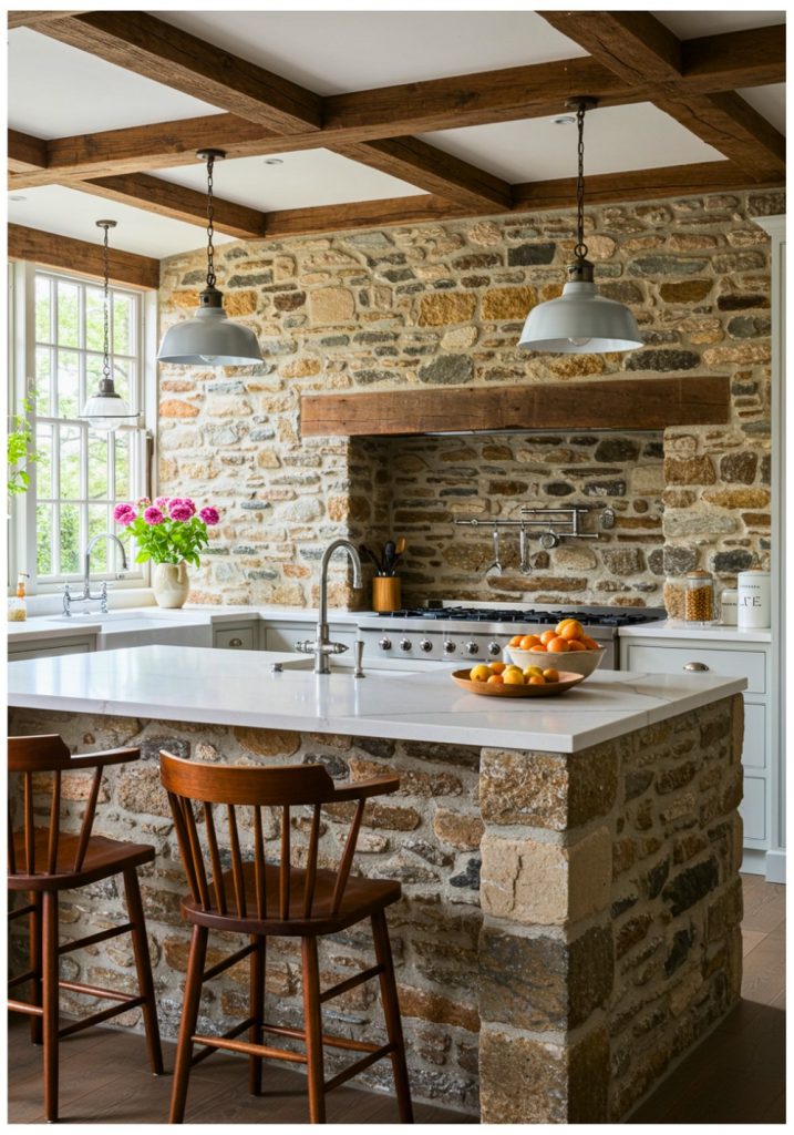15 Stone Wall Kitchen Ideas to Bring Nature Indoors - The Newlywed
